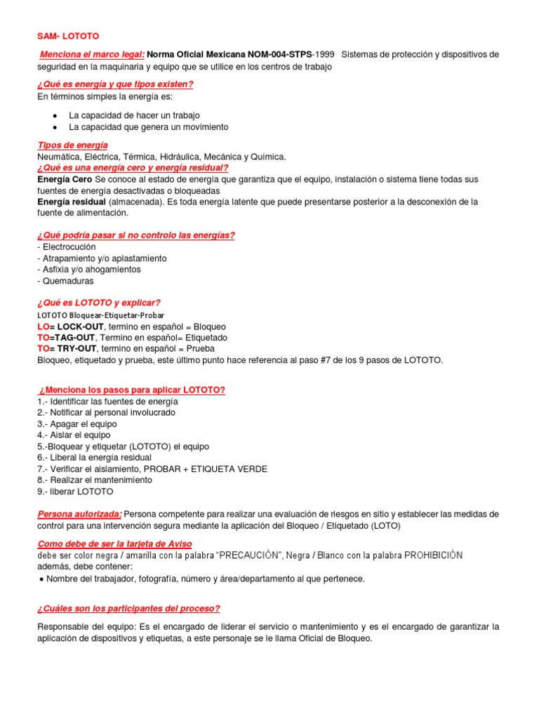 Procedimiento LOTOTO: Seguridad y Pasos | PDF