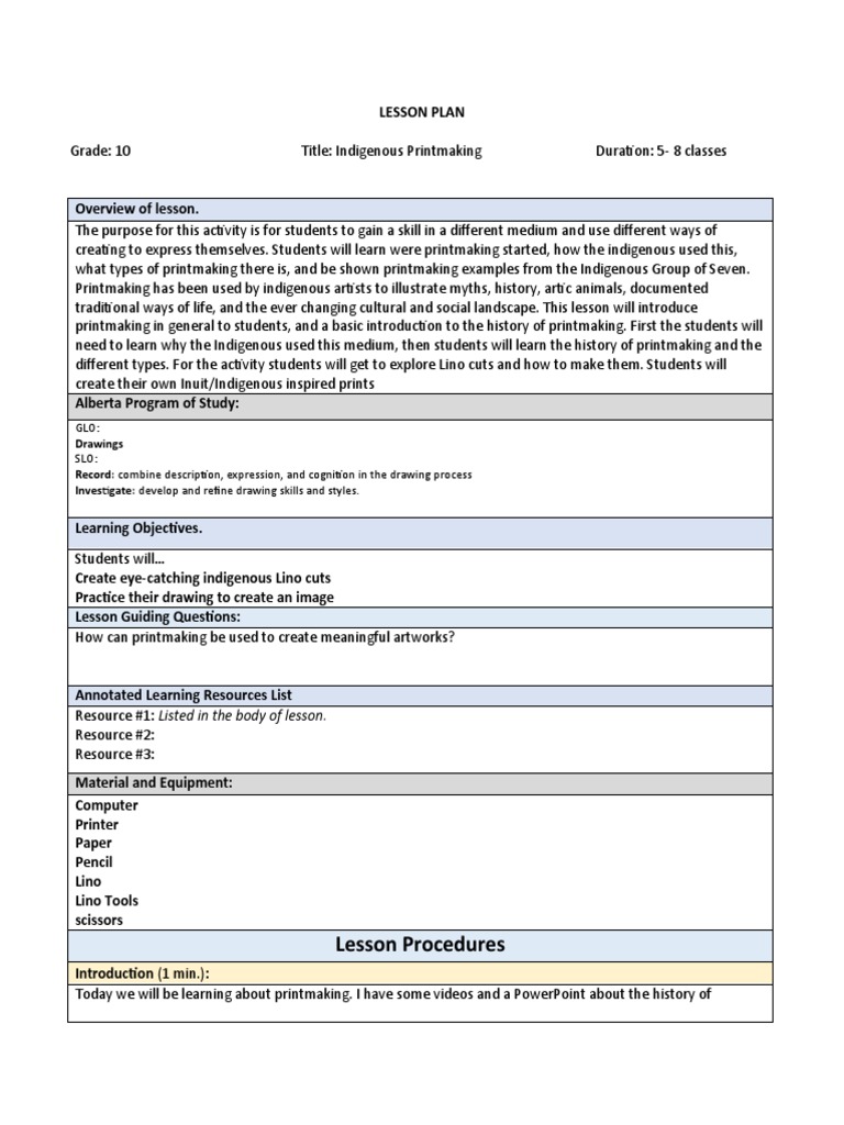 Lesson Plan-Printmaking | PDF | Printmaking | Drawing