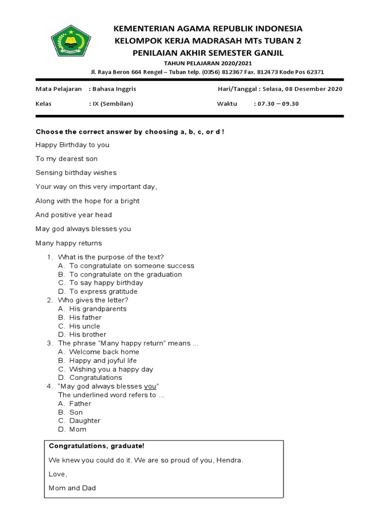 SOAL PAS B. Inggris 9 Ganjil 2020 | PDF | Dolphin | Dietary Supplements