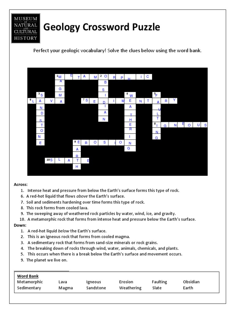 Geology Crossword Puzzle | PDF | Rock (Geology) | Geology