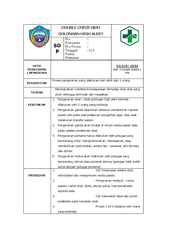 SOP Double Check High Alert | PDF