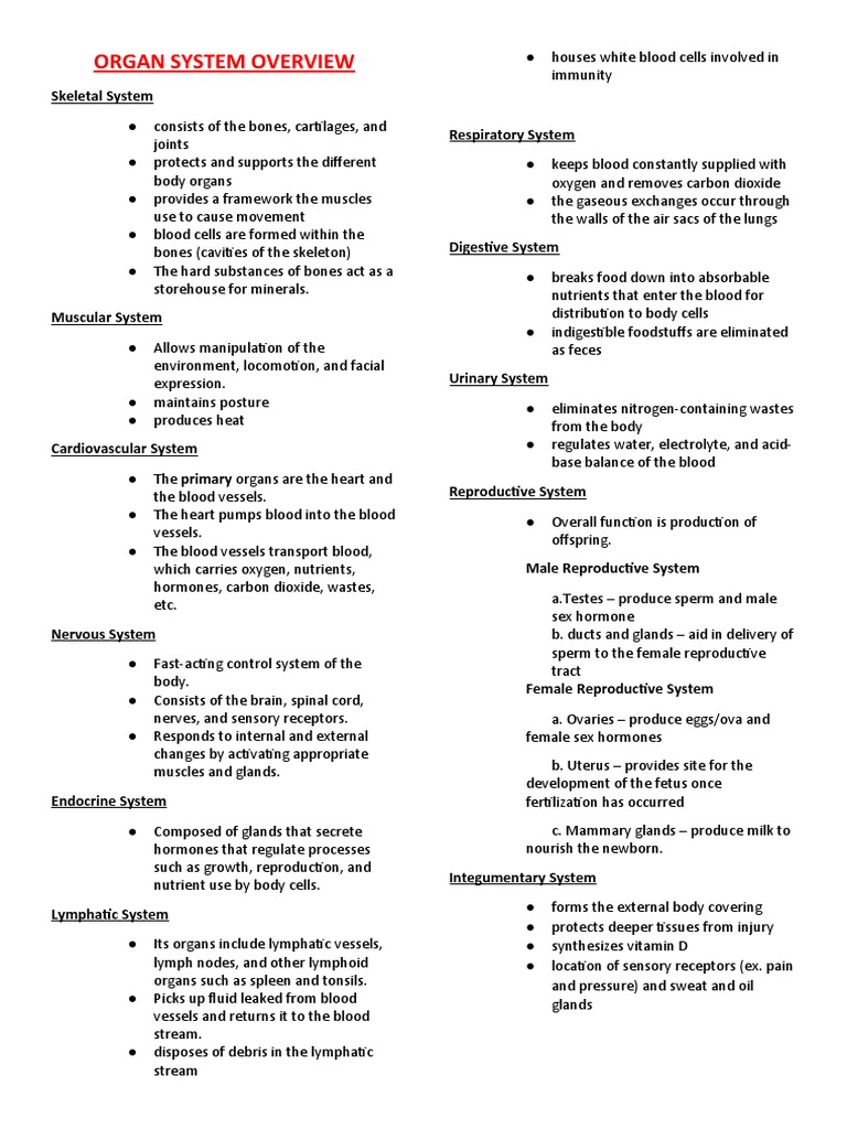Overview of Human Organ Systems | PDF | Human Body | Lymphatic System
