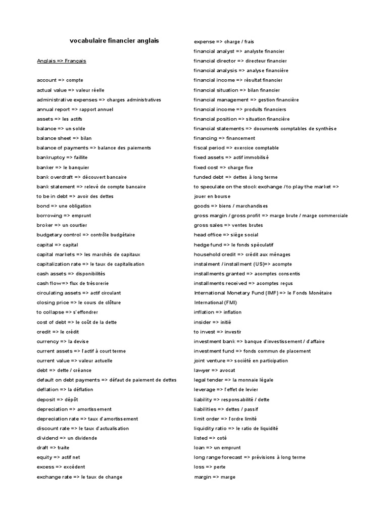 Vocabulaire Financier Anglais | PDF | Banques | Comptabilité