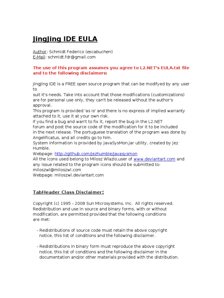 EULA | PDF | Disclaimer | Source Code