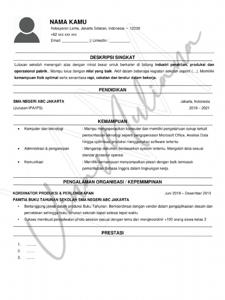 Free Resources - Template CV Sma (Operator Produksi) by Vina Muliana | PDF