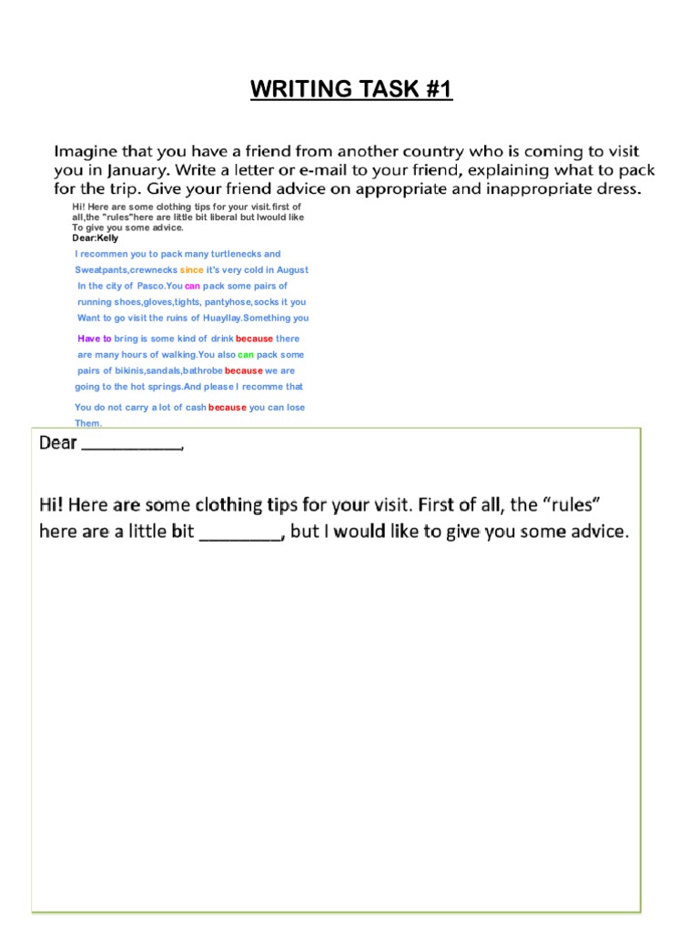 Writing Task #1 - Elementary 5 | PDF | Cooking, Food & Wine | Art