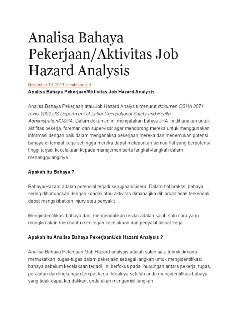 Analisa Bahaya Pekerjaan Materi 3 KLKK | PDF | Karier & Perkembangan | Bisnis