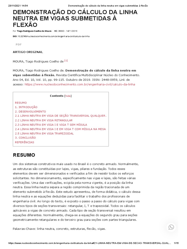 Cálculo da Linha Neutra em Vigas | PDF | Flexão (Física) | Estresse ...