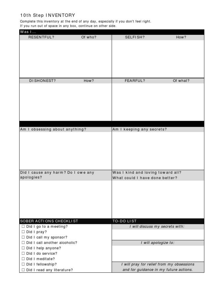 10th Step Daily Review Worksheet | PDF