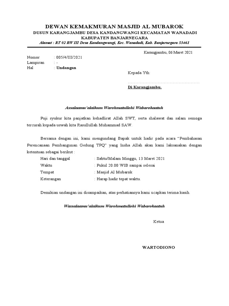 Surat Undangan Rapat DKM | PDF