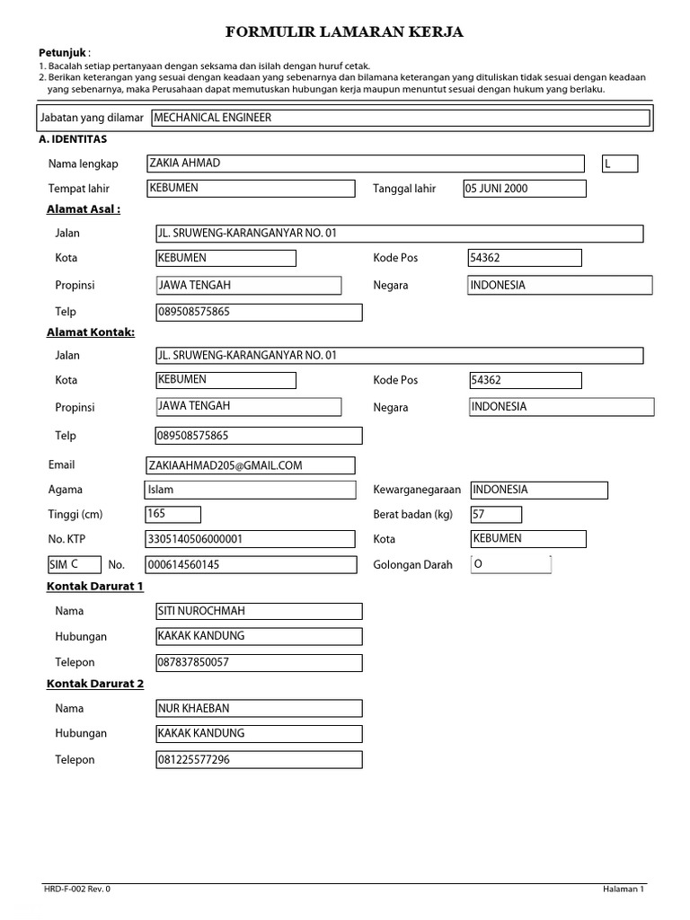 Form Zakia Ahmad | PDF
