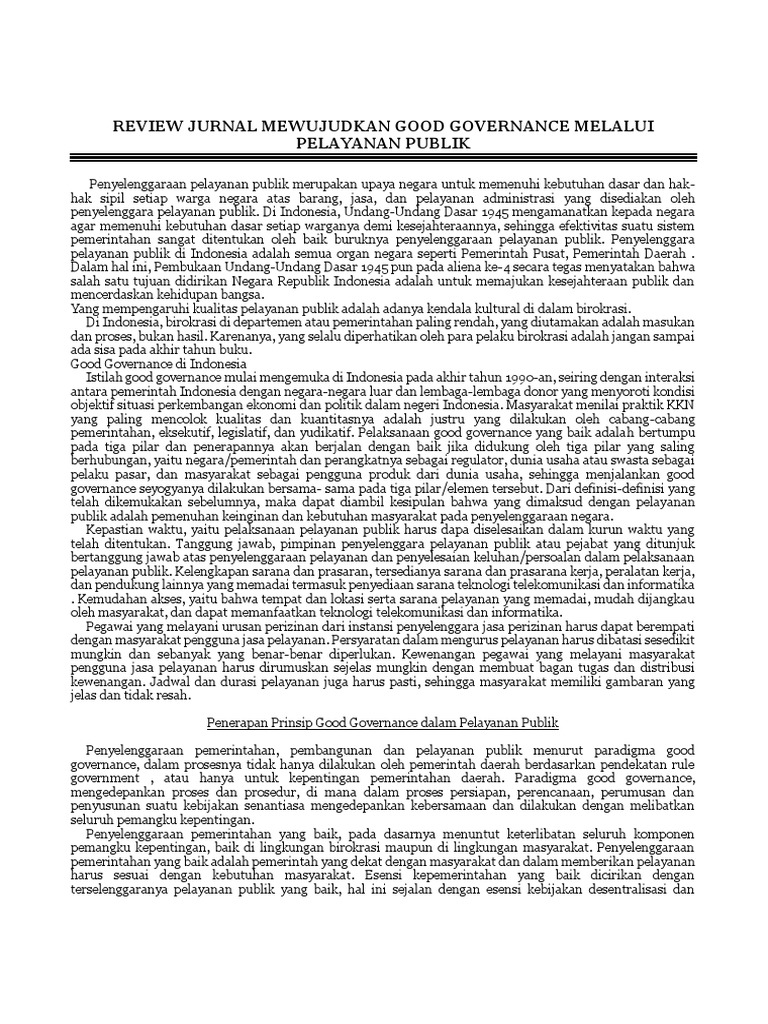 Hasil Review Jurnal Mewujudkan Governance Melalui Pelayanan Publik | PDF | Karier & Perkembangan