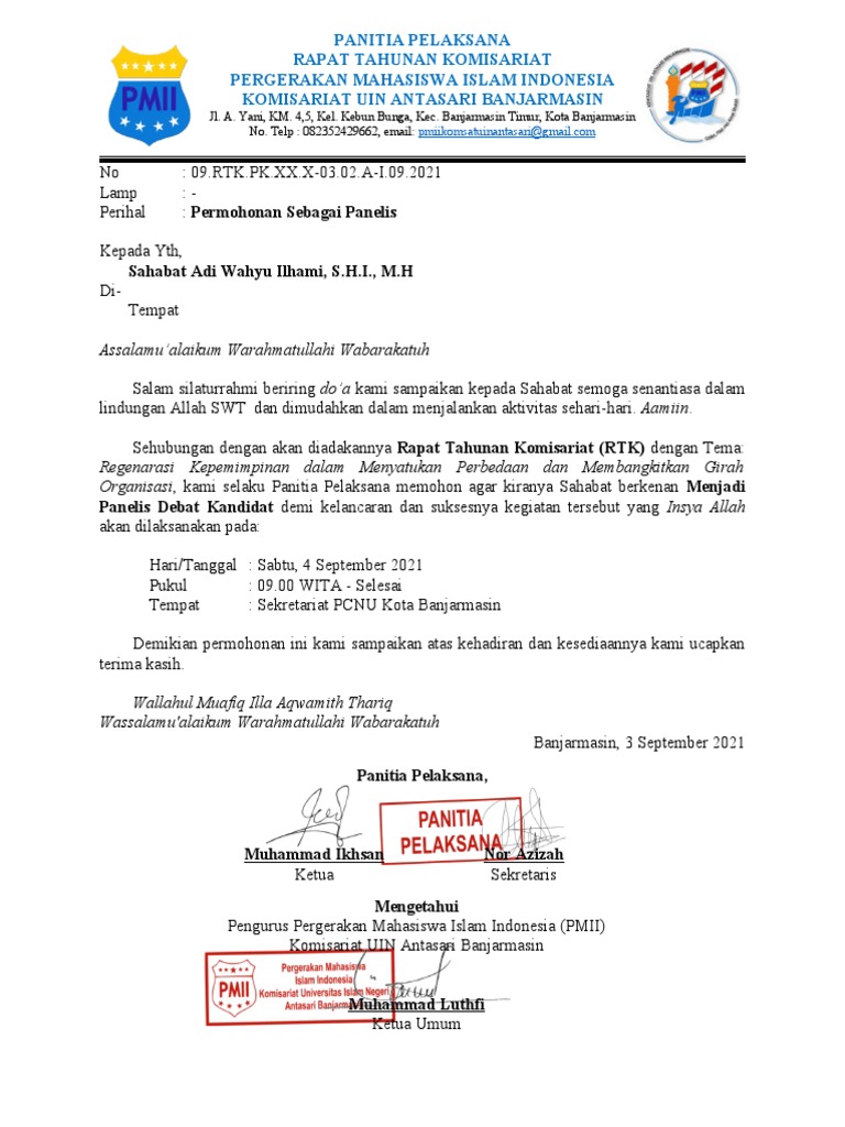 Contoh Surat Panelis Debat | PDF