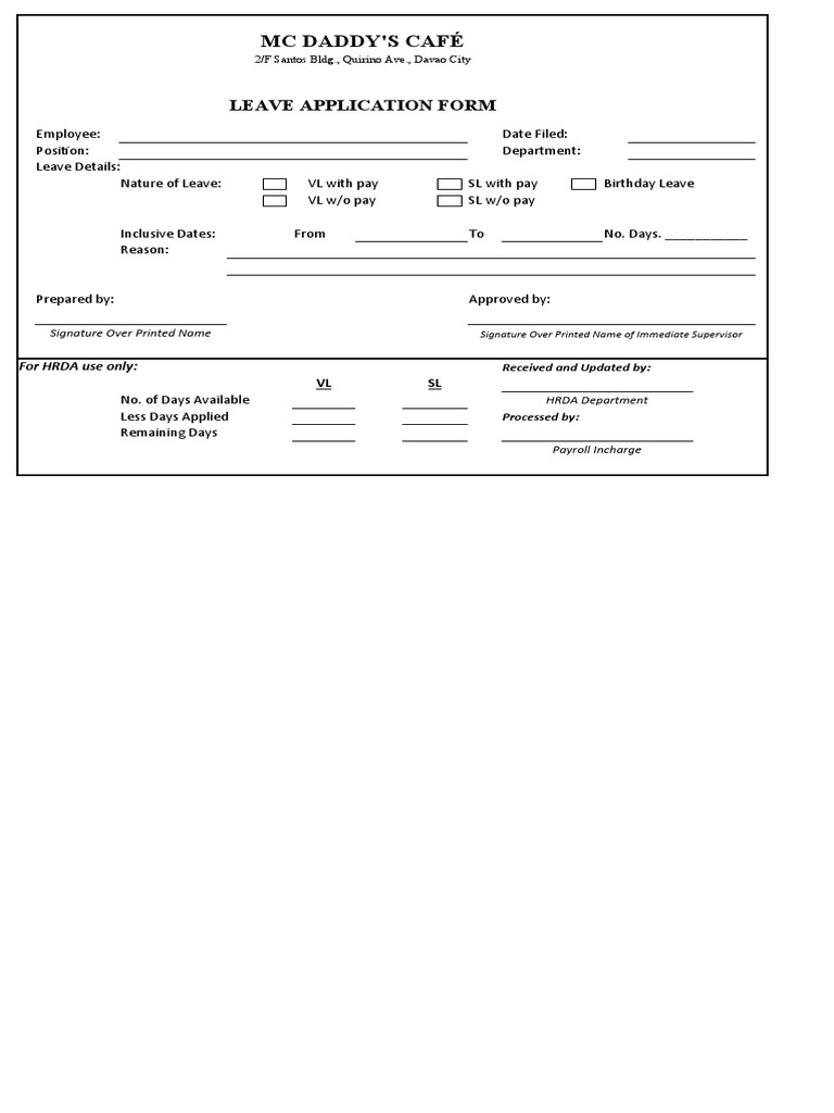 Leave Application Form Template | PDF