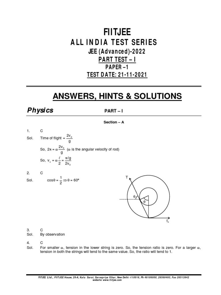 Fiitjee: All India Test Series | PDF | Collision | Tension (Physics)
