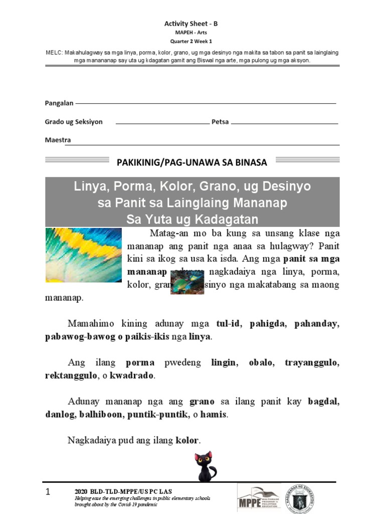 Grade 2 MAPEH-Arts Q2 W1 Learning Activity Sheet Set | PDF
