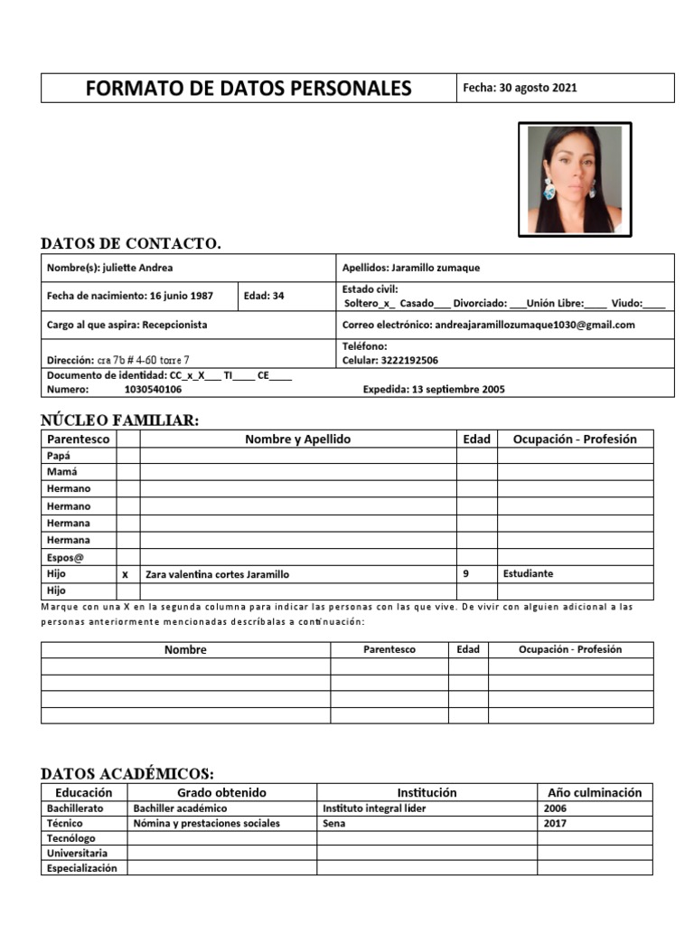 Formato Datos Personales. V3 | PDF | Salario | Licenciatura