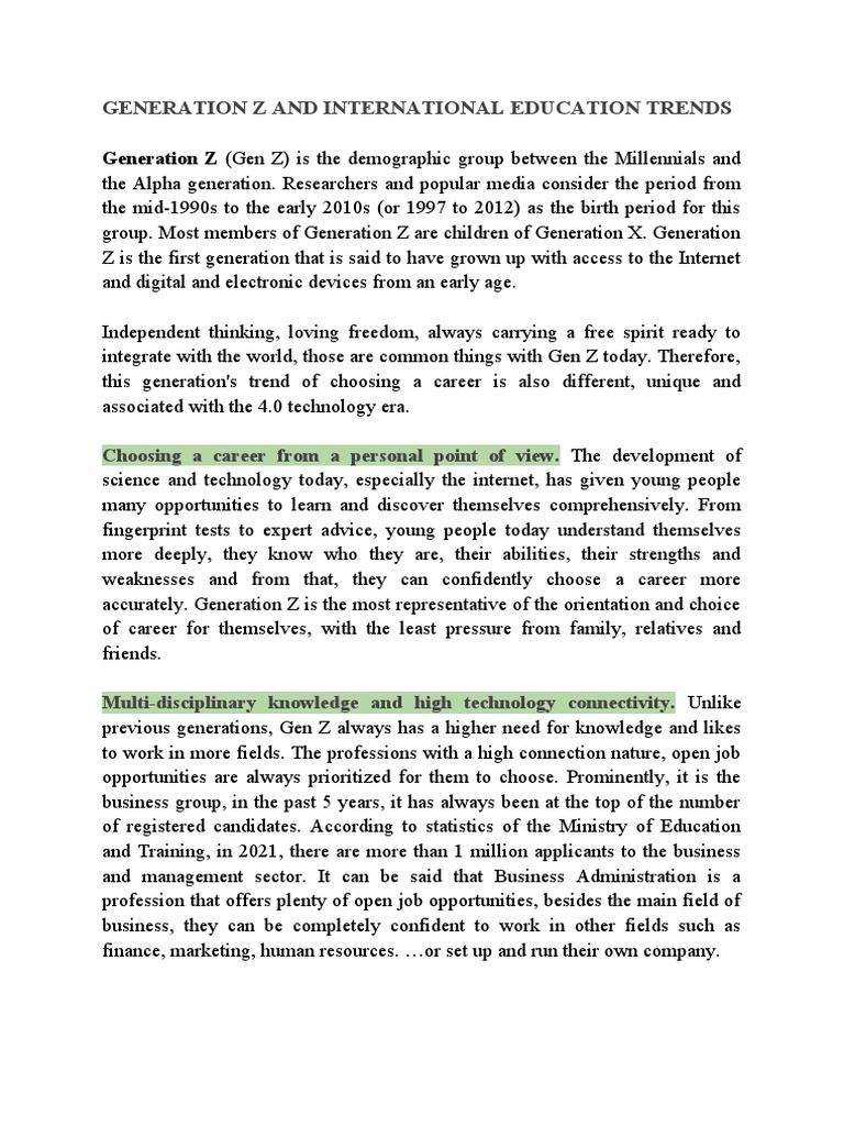 Generation Z and International Education Trends | PDF | International ...