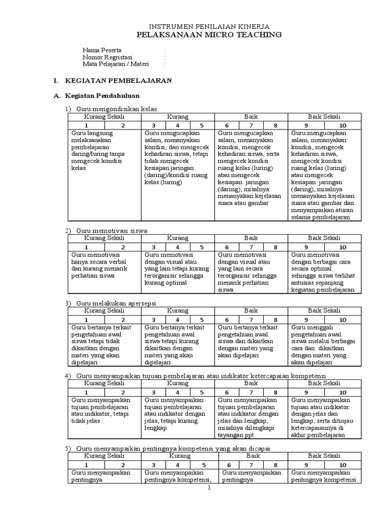 Penilaian Kinerja Micro Teaching | PDF
