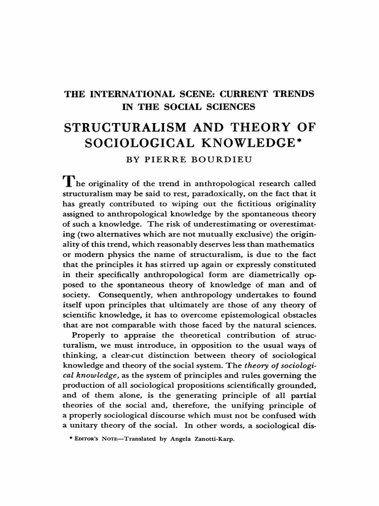Pierre Bourdieu - Structuralism and Theory of Sociological Knowledge ...