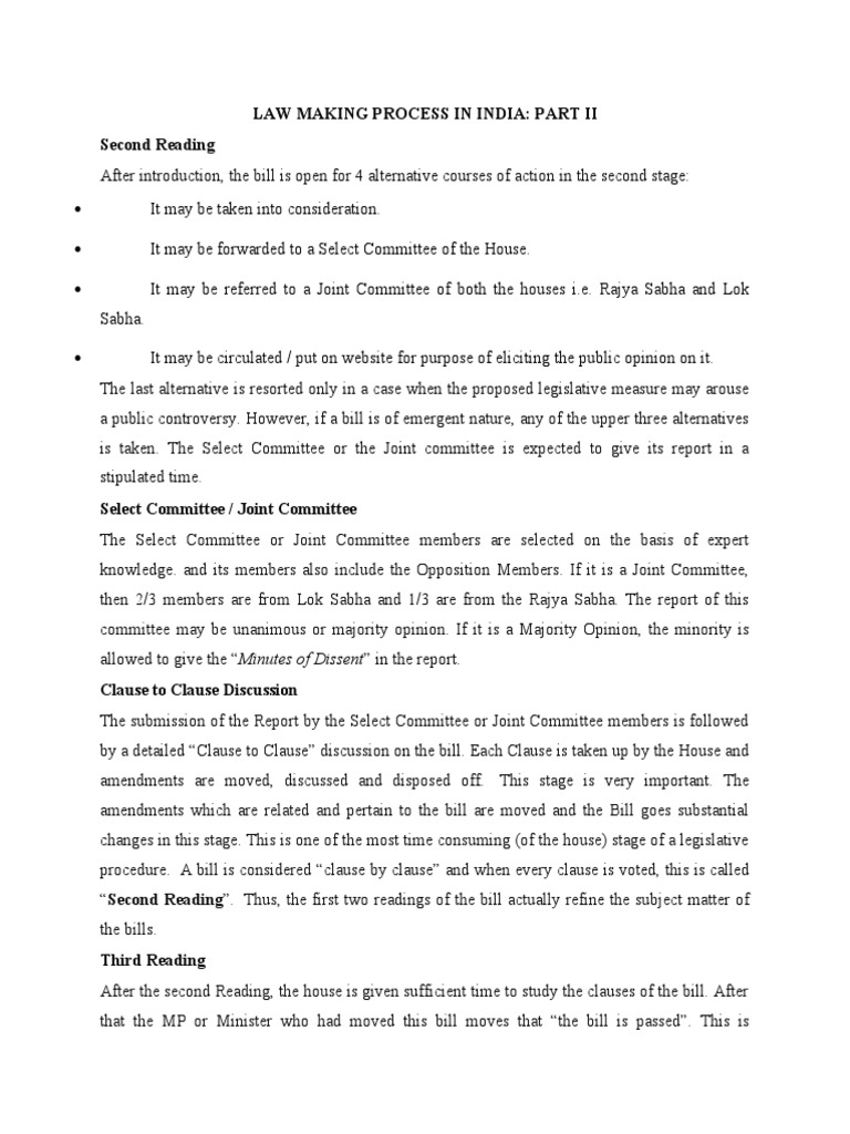 Law Making Process in India: Part Ii Second Reading | PDF | Bill (Law ...