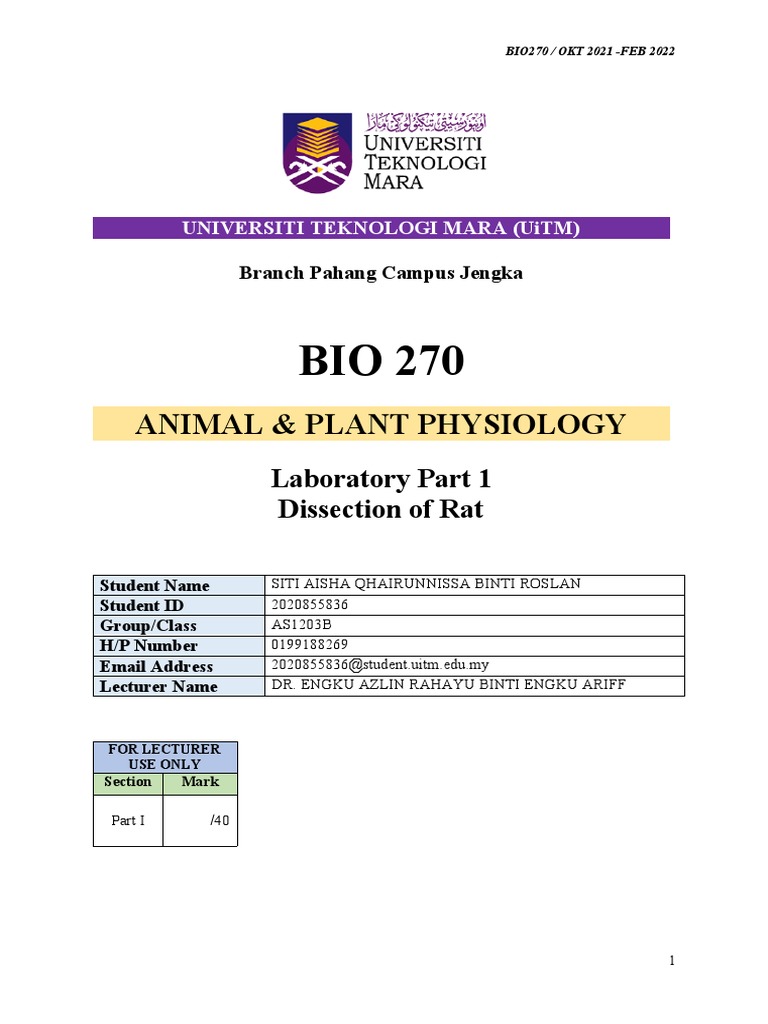 Bio 270 Lab Part I - As120 | PDF | Human Body | Anatomy