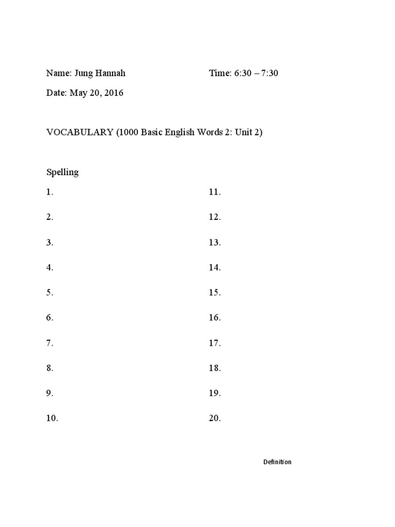 1000 Basic English Words 2 Unit 2 | PDF