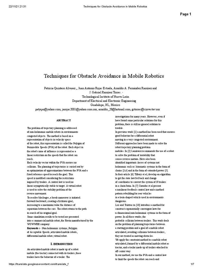 Techniques For Obstacle Avoidance In Mobile Robotics Unduh Gratis Pdf