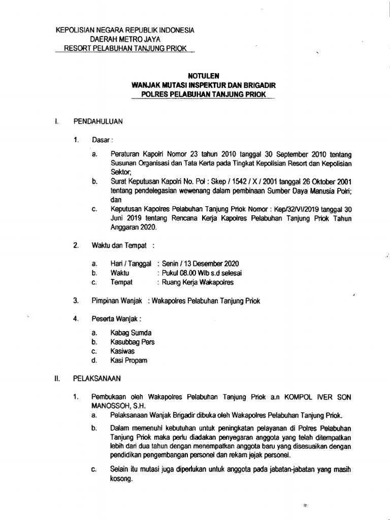Notulen Pelaksanaan Wanjak Mutasi | PDF