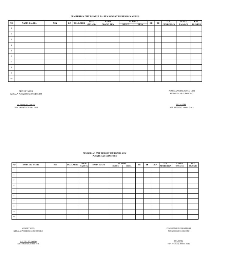 Form PMT Biskuit Balita Bumil | PDF