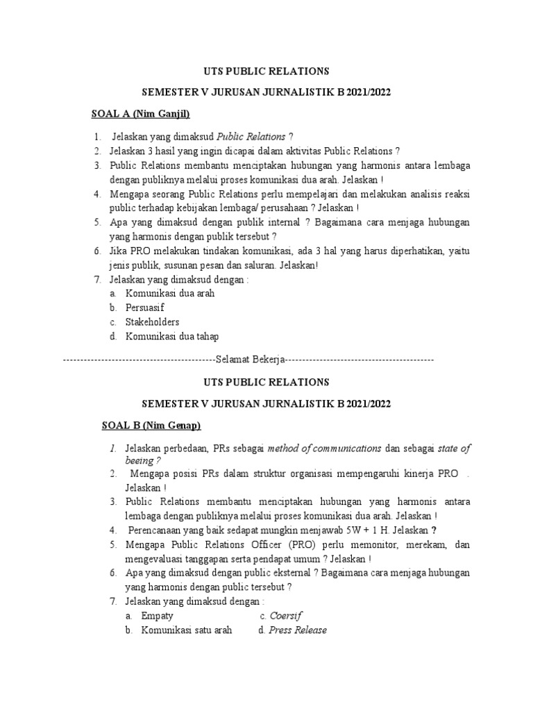 Uts Public Relations Jur B | PDF | Ilmu Sosial