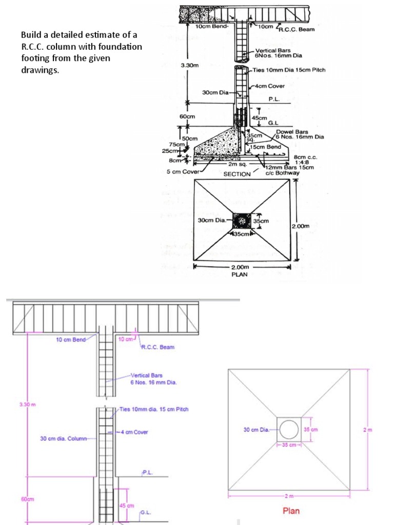 Build A Detailed Estimate of A R.C.C. Column With Foundation Footing ...