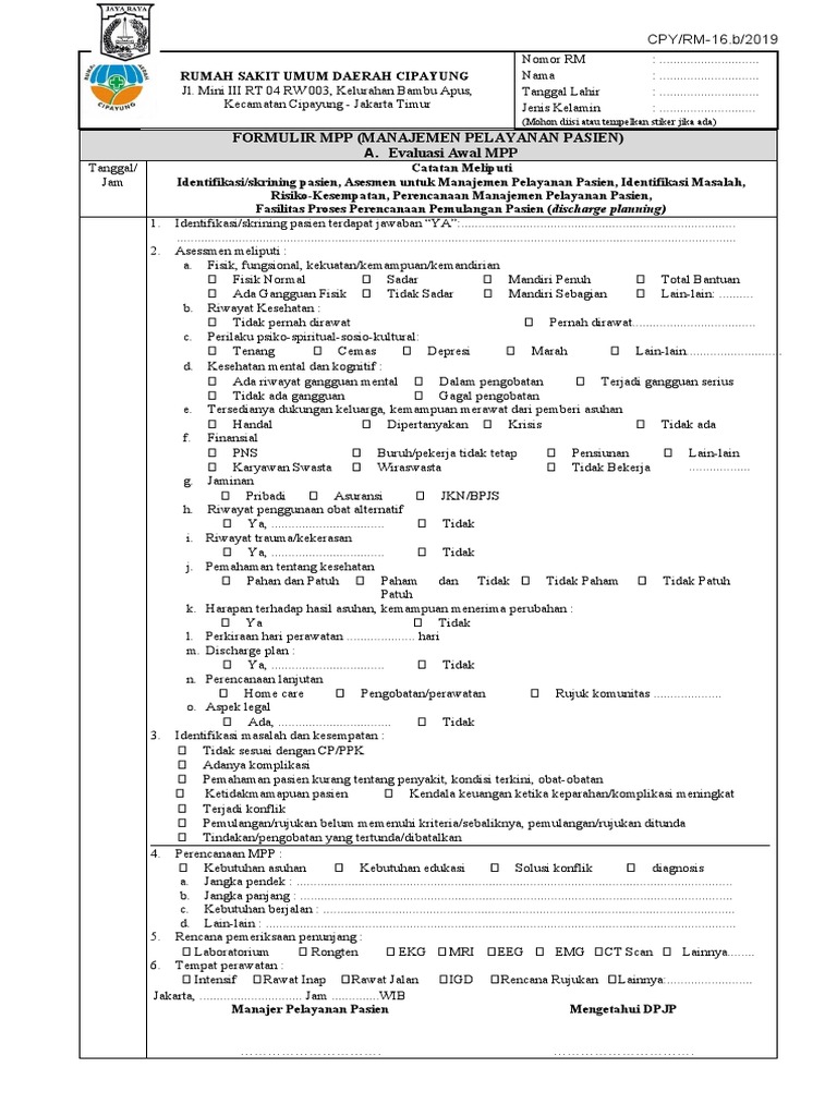 RSUD Cipayung - Form MPP A 14 Mei 2019 | PDF