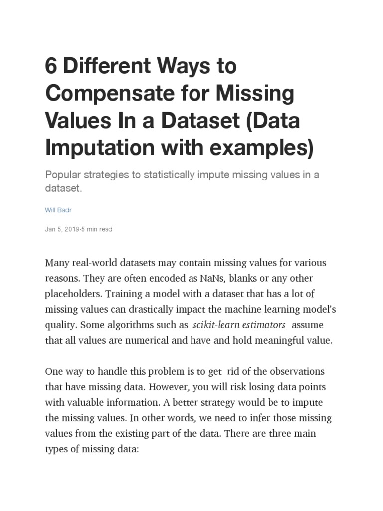 6 Different Ways To Compensate For Missing Values in A Dataset | PDF | Statistics | Regression ...