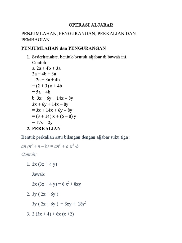 Operasi Aljabar | PDF | Sains & Matematika