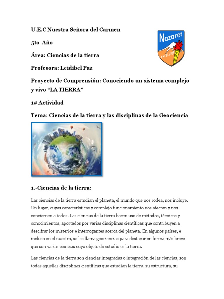 1era Actividad Ciencias de La Tierra 5to Año | PDF | Roca (geología ...