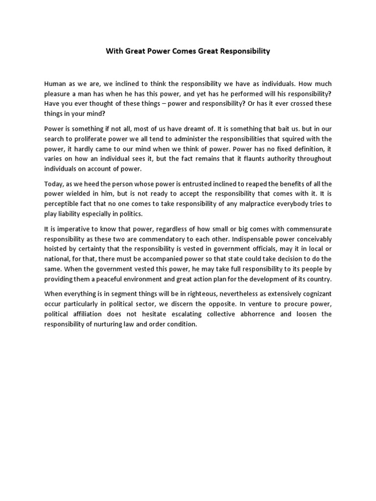 Power and Responsibility in Politics | PDF