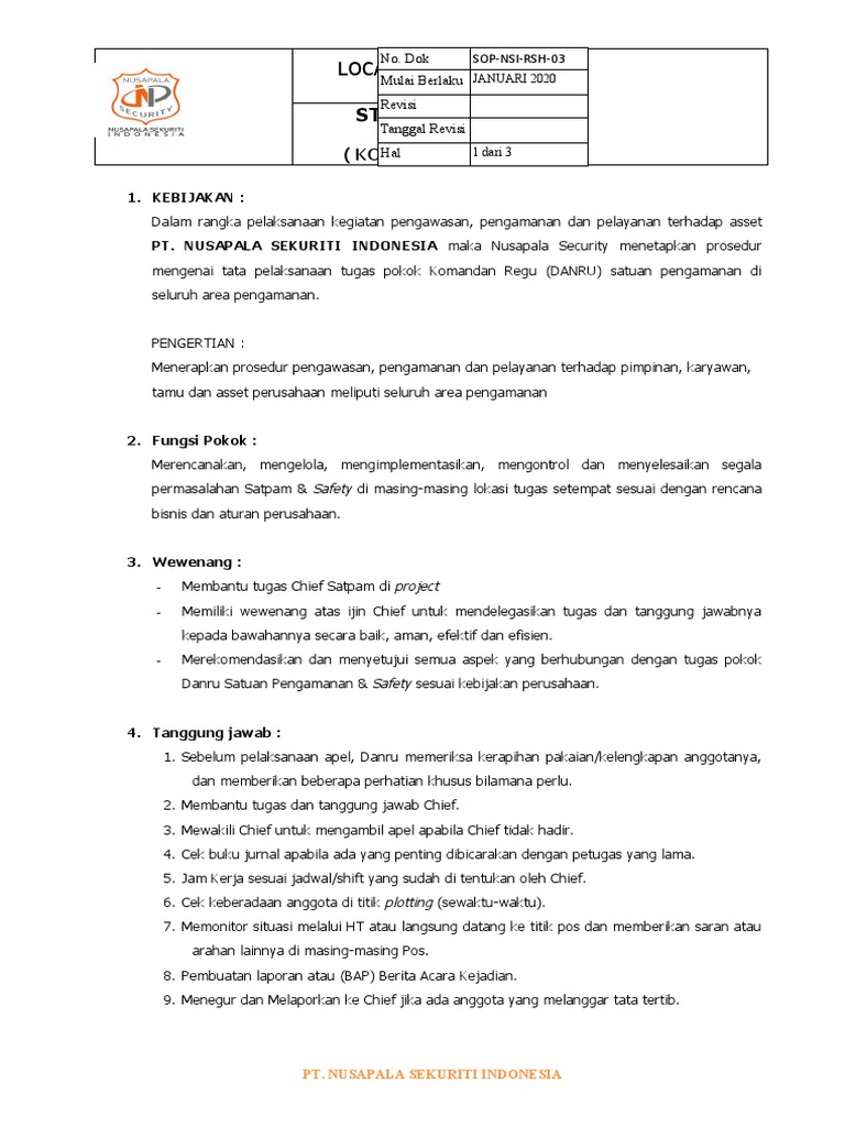 SOP Danru Satpam | PDF