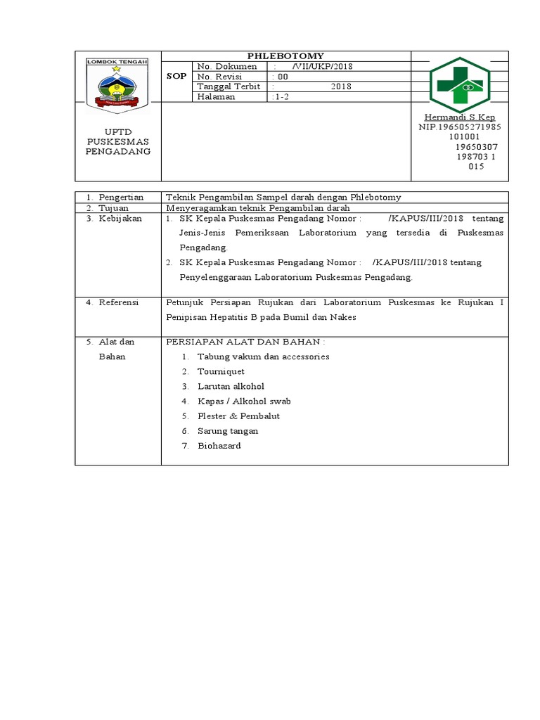 Sop Phlebotomy | PDF