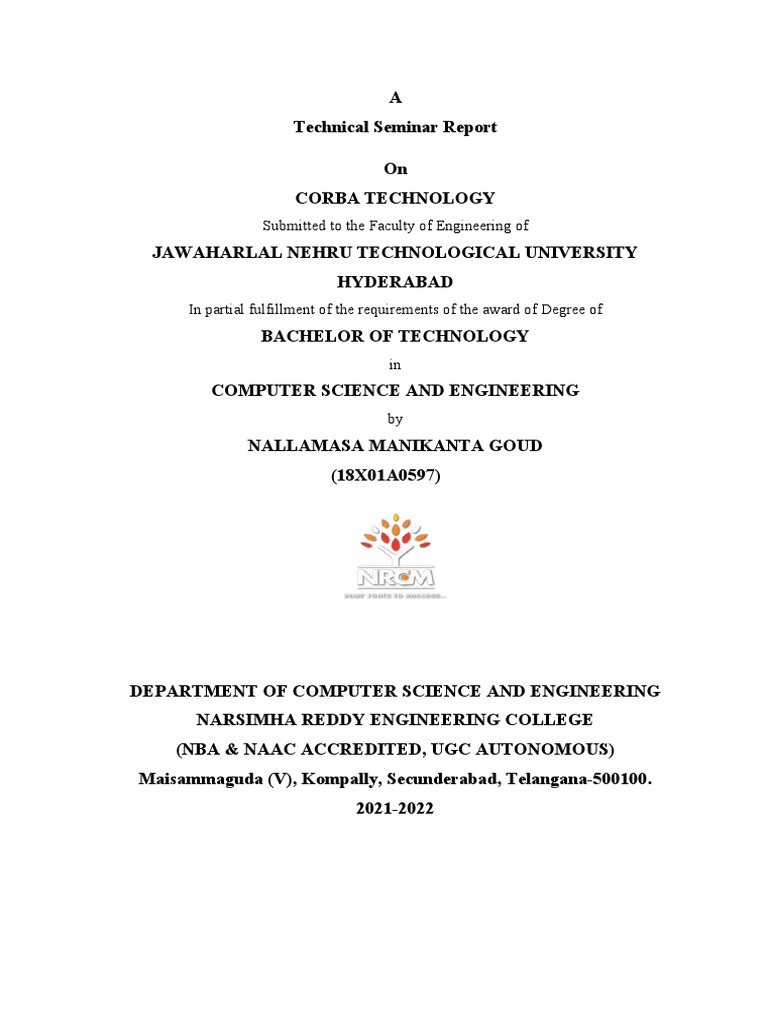 Seminar Corrected Pdf Common Object Request Broker Architecture Object Computer Science