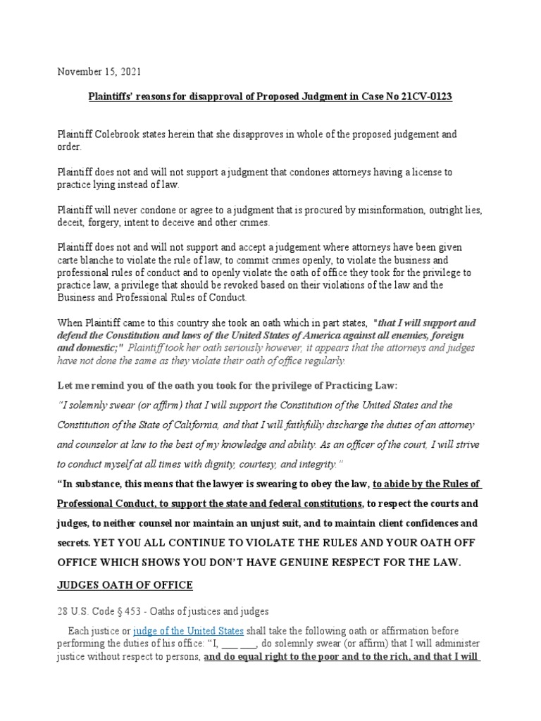 Declaration To Court | PDF | Oath Of Office | Lawsuit