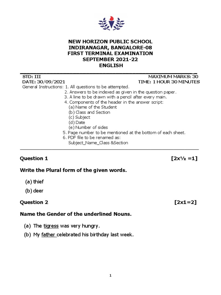 English - III - First Terminal Examination | PDF | Chocolate | Noun