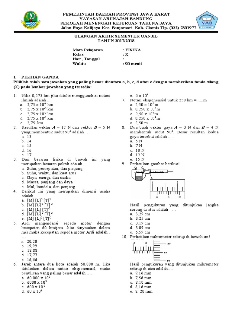Soal Uas Fis - X - 1 - 2017-2018 | PDF