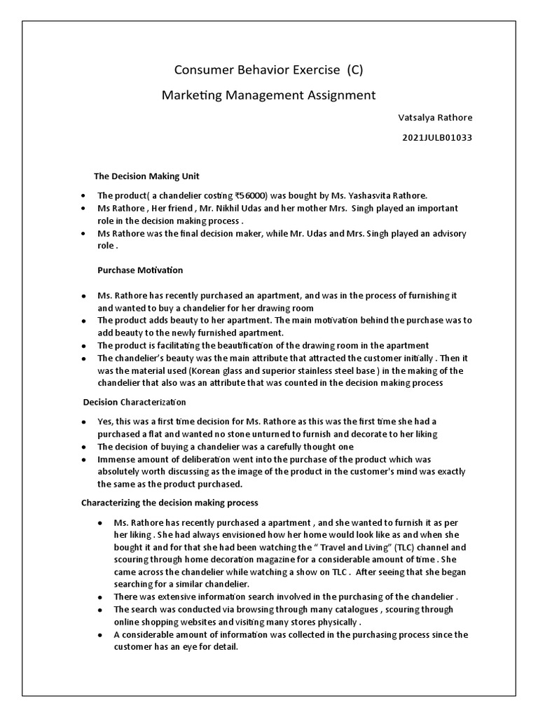 Consumer Behavior Exercise (C) Marketing Management Assignment | PDF ...
