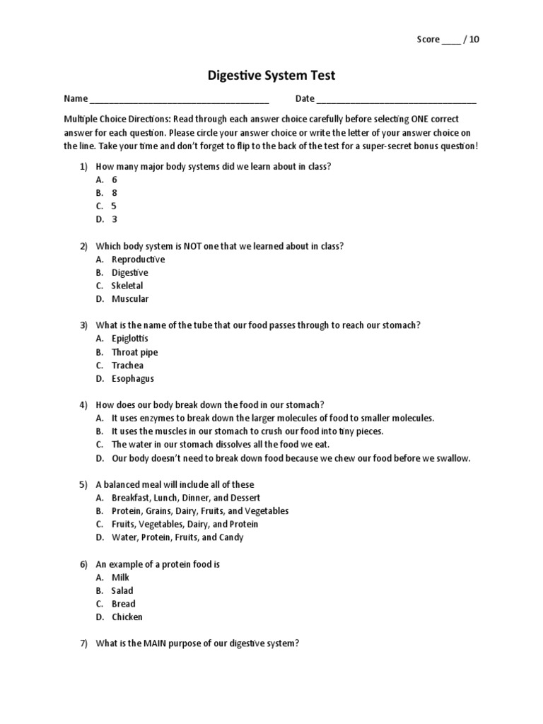 Digestive System Test | PDF | Digestion | Human Digestive System