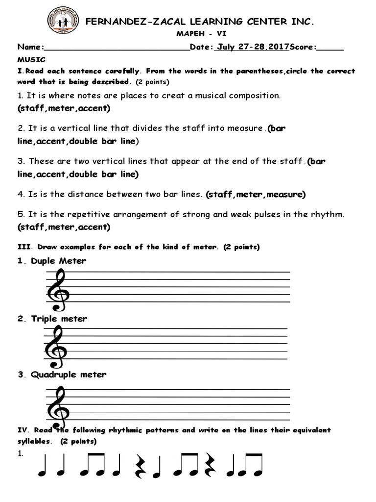 Fernandez-Zacal Learning Center Inc.: (Staff, Meter, Accent) | Download ...