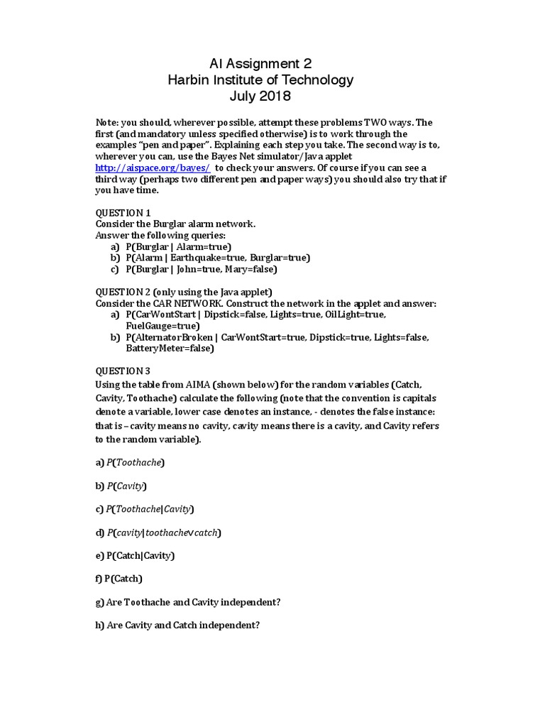Harbin July2018 AI Assignment2 | PDF | Bayesian Network | Probability