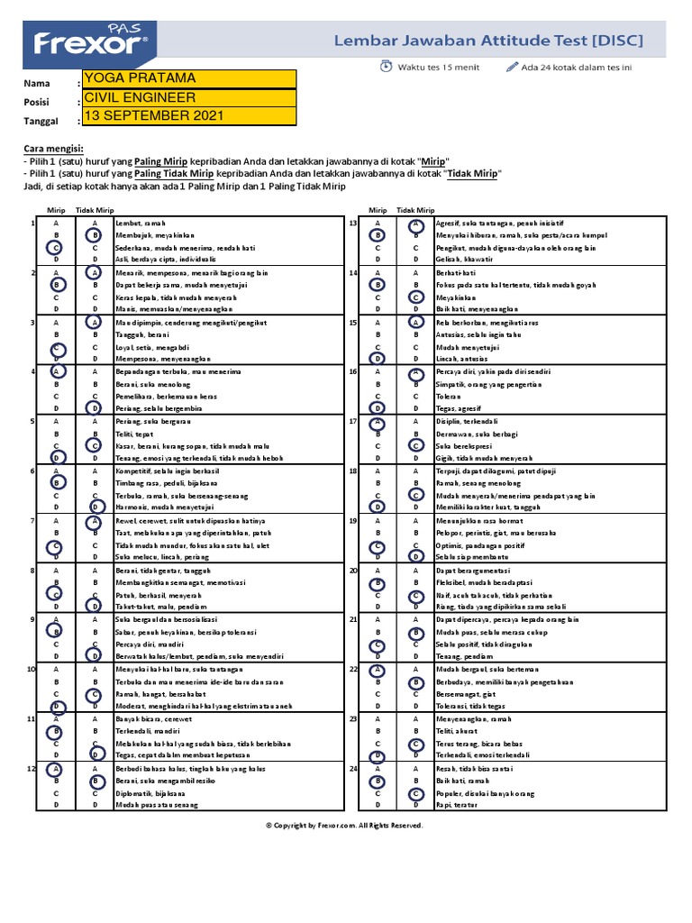 Soal Lembar Jawaban Attitude Test | PDF