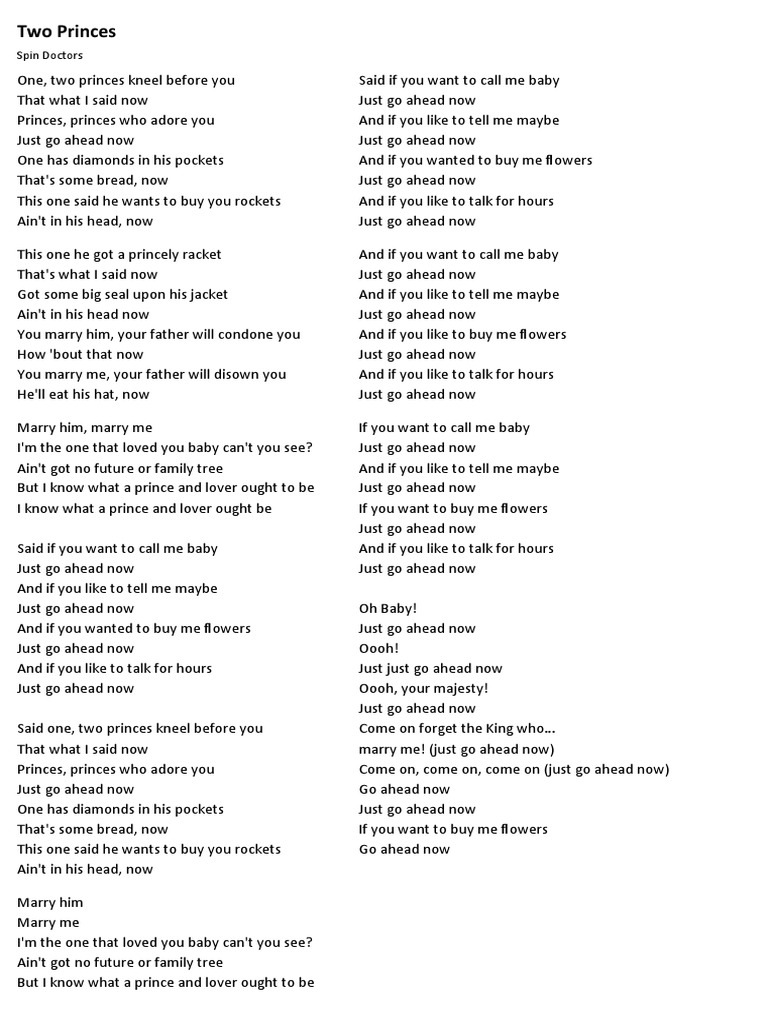 Two Princes by Spin Doctor (Lyrics) | PDF