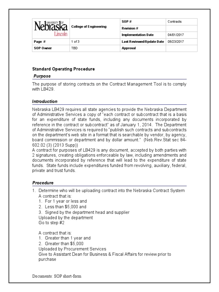 Nebraska Contract Management SOP | PDF | Computing | Procurement
